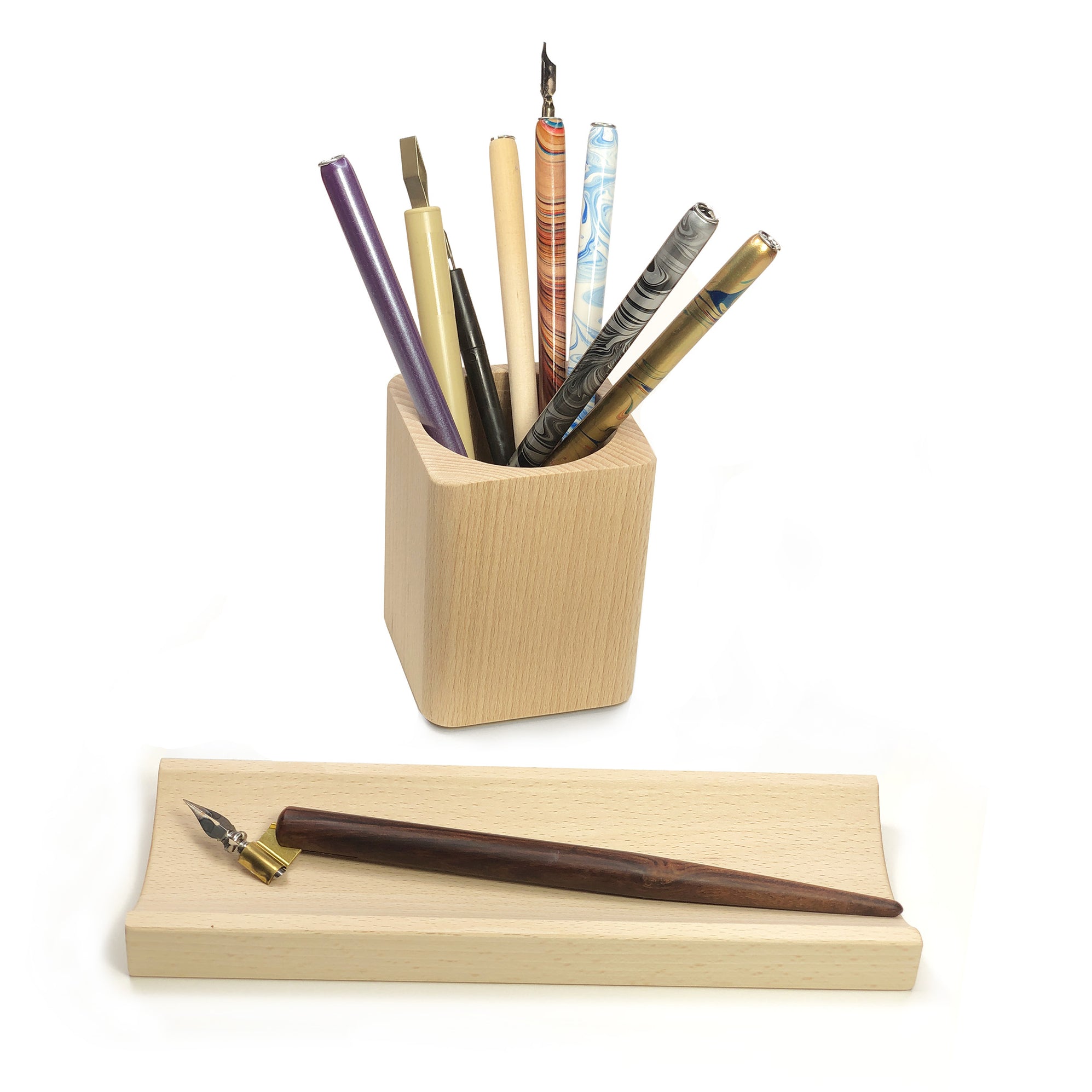 Wooden Pen Pot and Tray | Scribblers Calligraphy Supplies